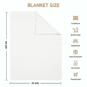 TRENDSTITCH 100% Cotton Baby Blanket Knit Lace Soft Warm Toddler Blanket,30 x 40 Inches，White