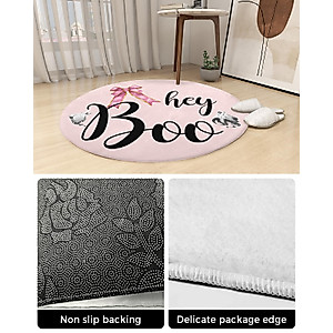 Halloween Fluffy Round Area Rug Carpets 3ft, Plush Shaggy Carpet Soft Circular Rugs, Non-Slip Fuzzy Accent Floor Mat for Living Room Bedroom Nursery Home Decor Blush Pink Spooky Ghost Horror