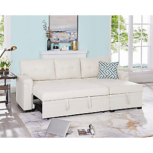 Naomi Home 85 in. Convertible Sofa with Storage, Reversible L Shape Sofa Couch with Chaise, Comfy Sectional Couches for Living Room, Cream - Velvet