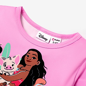 Disney Princess Girls Outfits Ruffle Mesh Hem Long-sleeve Top Floral Bowknot Pants 2PCS Pink 3-4 Years