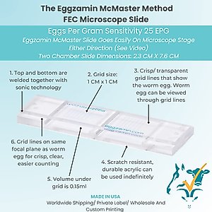 Bundle of 2 McMaster Method Microscope Slides, FEC (Fecal Egg Count) Double Chamber Slide for Parasite Testing, Count Parasite Eggs in Horses, Sheep, Goats, Cattle.