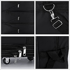 Radefasun Expandable Extra Large Travel Oxford Duffel Bag with Wheels Waterproof Lightweight Traveling Foldable Suitcase (Black, M)