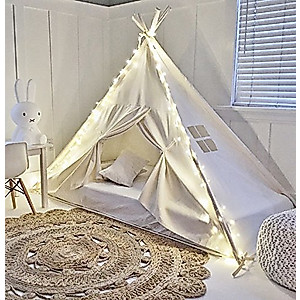 Domestic Objects | Play Tent Bed Canopy | Teepee for Mattress | Cotton Canvas | Premium Quality (Twin/Single with Door) (White)
