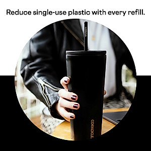 Corkcicle Cold Cup Insulated Tumbler with Lid and Straw, Matte Black, 24 oz – Reusable Water Bottle Keeps Beverages Cold for 12hrs, Hot 5hrs – Cupholder Friendly Tumbler, Lid for Flexible Sipping