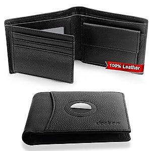 doeboe Airtag Wallet Trifold with Coin Pocket, Air tag Wallet RFID Blocking Credit Card Wallet for Men Genuine Leather, Compatible with Apple Airtag GPS Tracker, Airtags Accessories (Black)