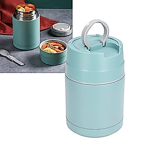 Food Container, Stainless Steel Vacuum Insulated Kids Food Jar Insulated Lunch Container Hot Cold Food with Folding Spoon Carry Handle Thermal Containers for Kids Adult School (Mint Green)