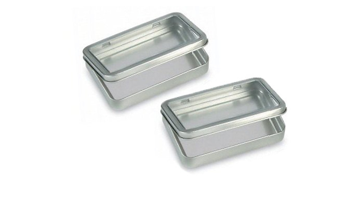 Rectangular Metal Storage Tin with Windowed Hinged Lid - Silver 5.5x3.5"