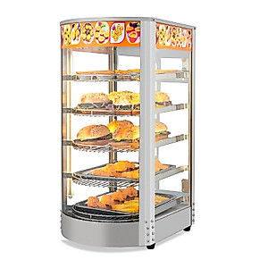 ROVSUN 5-Tier Food Warmer Pizza Warmer Countertop, Food Warmer Display Pretzel Warmer with LED Lighting Removable Shelves Glass Door, Pastry Display Case for Buffet Restaurant Cafe, 110V 800W