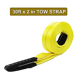 KJE Tow Strap with Reinforced Loops 2in x 30ft Vehicle Recovery Rope 10,000 lbs Pound Capacity Recovery Strap