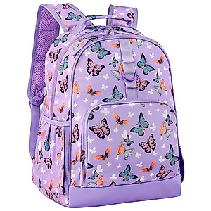 Choco Mocha Butterfly Backpack for Girls, Kids School Backpacks Girls Backpacks Ages 6-8, Kindergarten Bookbag Girl Elementary School Bag 17 Inch, Purple