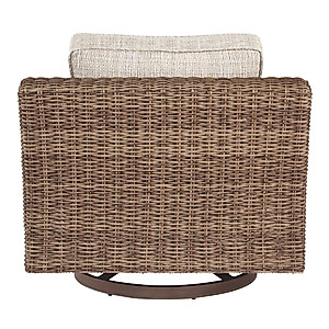 Signature Design by Ashley Beachcroft Outdoor Swivel Wicker Patio Lounge Chair, Beige