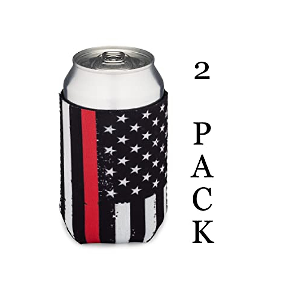 Thin Red Line Collapsible Beer Can and Bottle Beverage Cooler Sleeves - 2 Pack - Standard Size 12 oz - 3mm Thick Insulated Neoprene - Fireman Firefighter