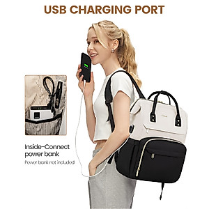 LOVEVOOK Laptop Backpack for Women Fashion Business Computer Backpacks Travel Bags Purse Student Bookbag Teacher Doctor Nurse Work Backpack with USB Port, Fits 17-Inch Laptop Beige-Black