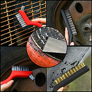 Small Wire Brush Set,8 Packed Heavy Duty Metal Scraper and Brass/Stainless Steel/Nylon Wire Brushes for Cleaning Rust,Welding Slag,Paint and Dust