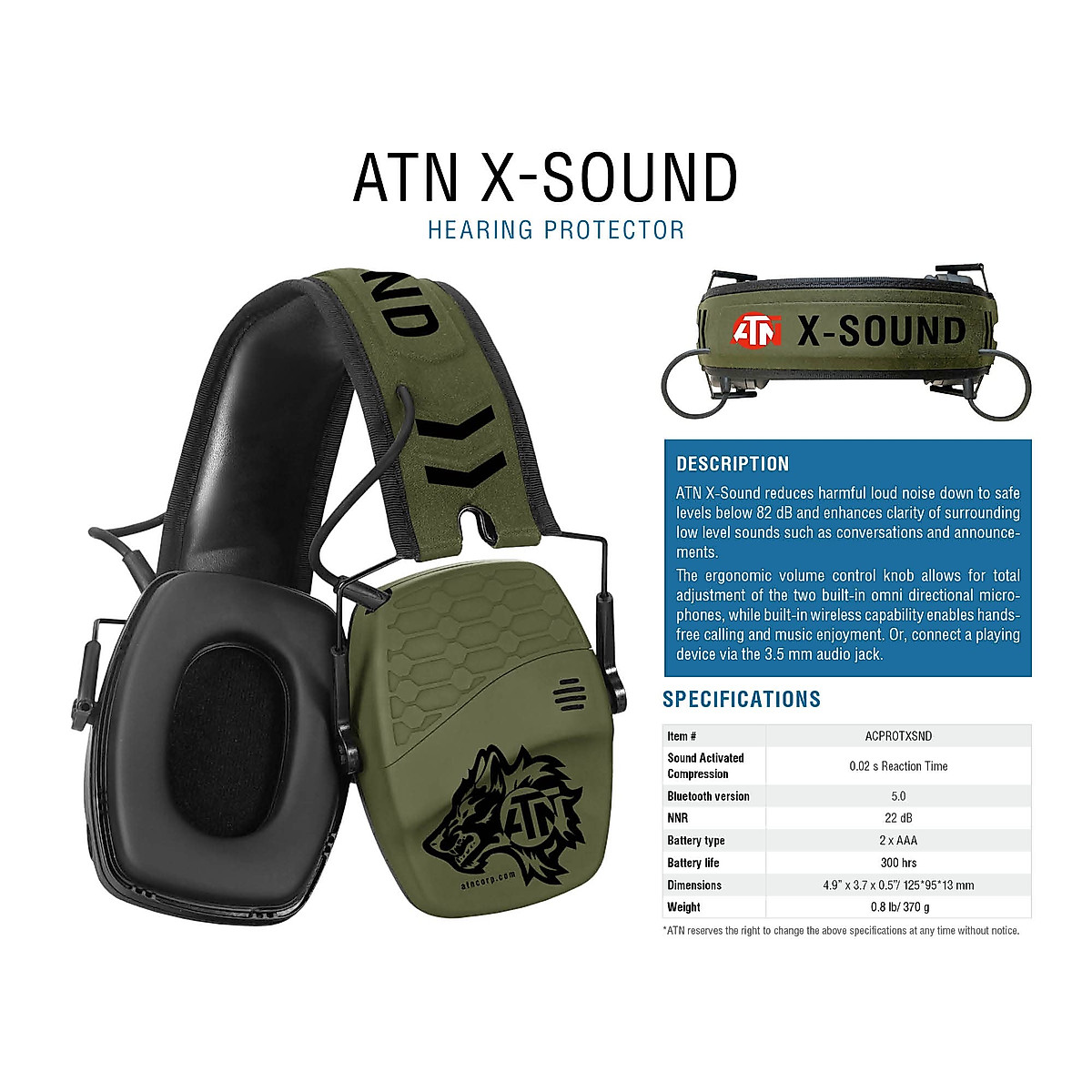 theOpticGuru ATN X-Sound Smart Hearing Protector, Electronic Earmuffs w/bluetooth