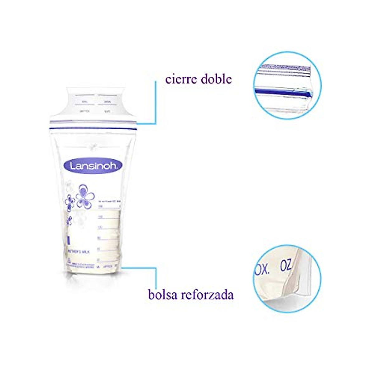 Lansinoh Breastmilk Storage Bags With Convenient Pour Spout Double Zipper Seal