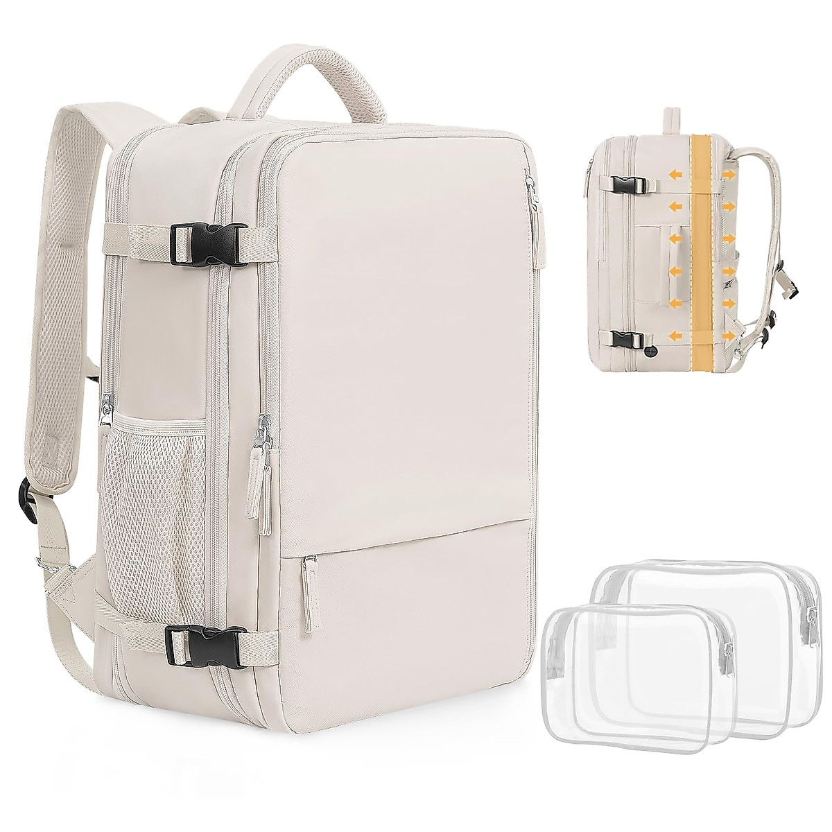 Getravel Travel Backpack For Women, Airline Approved Personal Item Bag, Carry On Backpack,17 Inch Laptop School Backpack, Waterproof Casual Overnight Bag, Hiking Backpack (Beige)