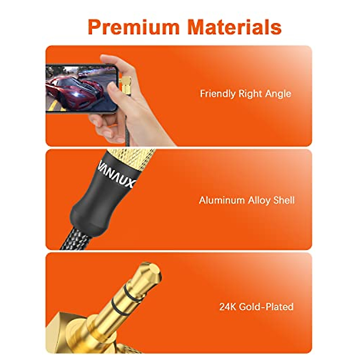 VANAUX 90 Degree Right Angle Aux Cable Male to Male 3.5mm Audio Cable Stereo Aux Cord Compatible with Laptop, Smartphone, Music Player,Tablets,Speakers (3.3feet/1m)