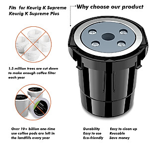 Reusable K Cups for Keurig with Adapter | Refillable K cups for Keurig K Supreme & Keurig K Supreme Plus Coffee Makers (2Pack Reusable Coffee Pods + 1 Pack Adapter )
