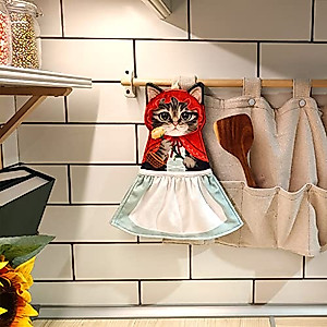 Openhahaha Funny Cat Hand Towels for Bathroom Kitchen,Cat Decor Towel,Hanging Decorative Washcloths Face Towels,Super Absorbent Soft,Cat Gifts for Cat Lovers/Women/Cat Mom/Princess Lovers(Red Hat)