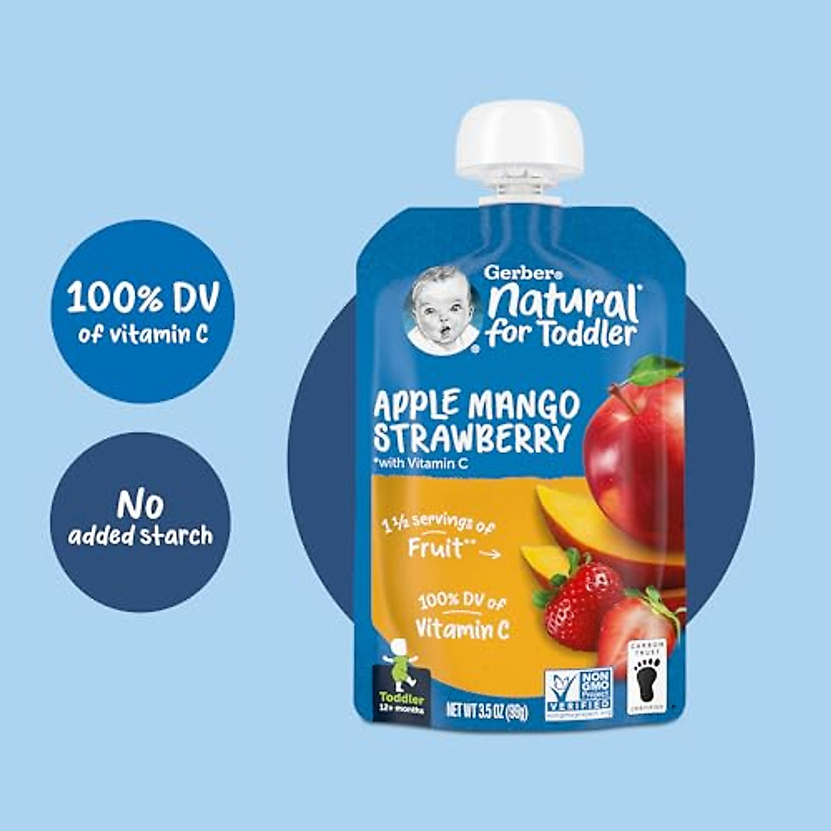 Gerber Baby Food Pouches, Toddler 12+ Months, Apple Mango Strawberry, 3.5 Ounce (Pack of 12)