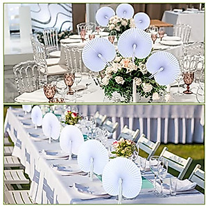 Yulejo White Paper Fans Wedding Fans Round Shaped Folding Fans Plastic Handle for Women Men Guest Wedding Celebration Birthday Party Favor (100 Packs)