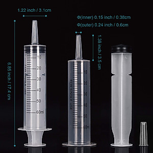 12Pack 60ml Syringe for Liquid - Large Plastic Syringes Without Needle for Jello Shots Food Thick Liquids and Irrigation Water, Lip Gloss Filling, Feeding Dogs Meds, Measuring ( 12 Pack 60 ml / cc )