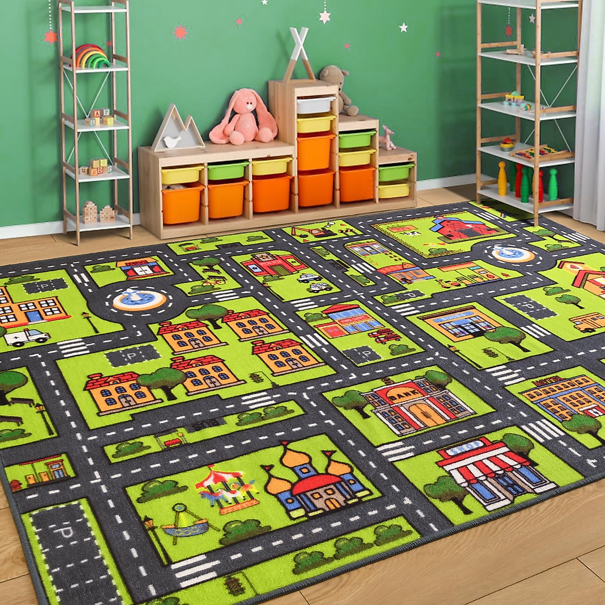 Zareas 3x5 Feet Kids Area Rug Play mat Car Rug for Playroom, Children Educational City Traffic Road Map Fun Car Carpet, Car Rug for Boys Bedroom, Upgrade Anti-Skid Rectangular for Kids Rugs, 60''x36''