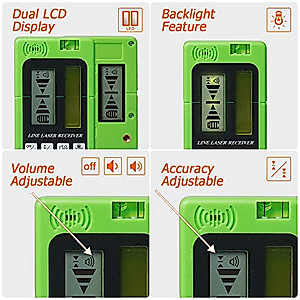 Huepar LR-5RG Laser Detector for Laser Level - Green and Red Beam Receiver for Use with Pulsing Line Lasers, Two-Sided Back-lit LCD Displays, Automatic Shut-Off Timer, Clamp Included