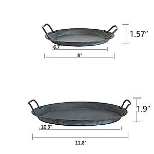 Funerom Industrial Style Metal Iron Tray Set of 2, Diameter：11.8 inch and 8 inch,Black Galvanized Tin Color