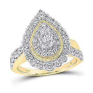 14kt Yellow Gold Pear Diamond Halo Bridal Wedding Engagement Ring 1-1/2 Cttw