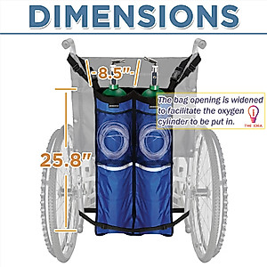 ZHEEYI Dual Oxygen Tank Holder for Wheelchiars, Oxygen Cylinder Bag with Adjustable Zippers and Mesh Storage Pockets Fits Most Oxygen cylinders, Blue