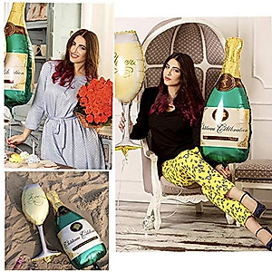 CheeseandU 3Packs Party Large Foil Balloons - Green Bottle & Champagne goblet & Diamond Ring for Bar Valentines Wedding Decors Aluminium Balloon Birthday Party Decoration Supplies (STY-4)
