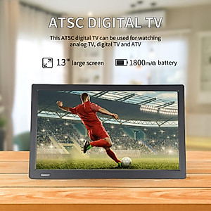 13 Inch Portable TV, 1080P ATSC Digital Car TV, Built-in Rechargeable Battery, ATSC Digital TV Tuner, USB, AV, U Disk, FM Radio, for Car, Travel, Camping, etc