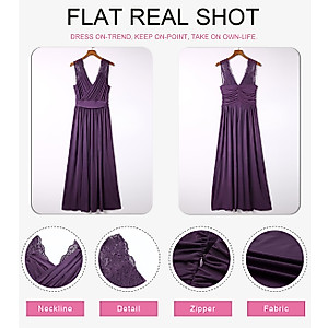 Dokotoo Womens Ladies Elegant Floor Length A Line Wrap Deep V Neck Backless Ruched Pleated Ruffled Split Long Maxi Formal Evening Party Prom Dress Bridesmaid Wedding Guest Dresses for Women Purple L