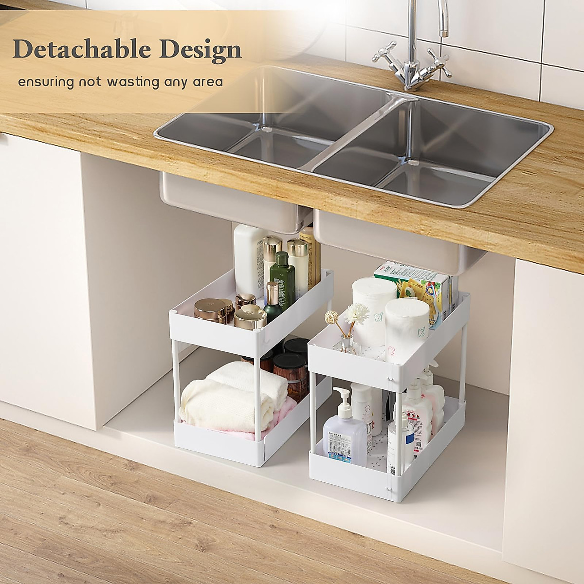 danpinera 3 Tier Rolling Utility Cart with Hooks & Handle Storage Organization Shelves Coffee Bar Cart Service Cart Trolley for Kitchen, Bathroom, Office, Workshop (Dark Blue)