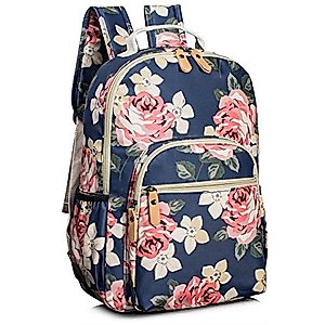 Leaper Floral School Backpack for Girls Travel Bag Bookbag Satchel Dark Blue