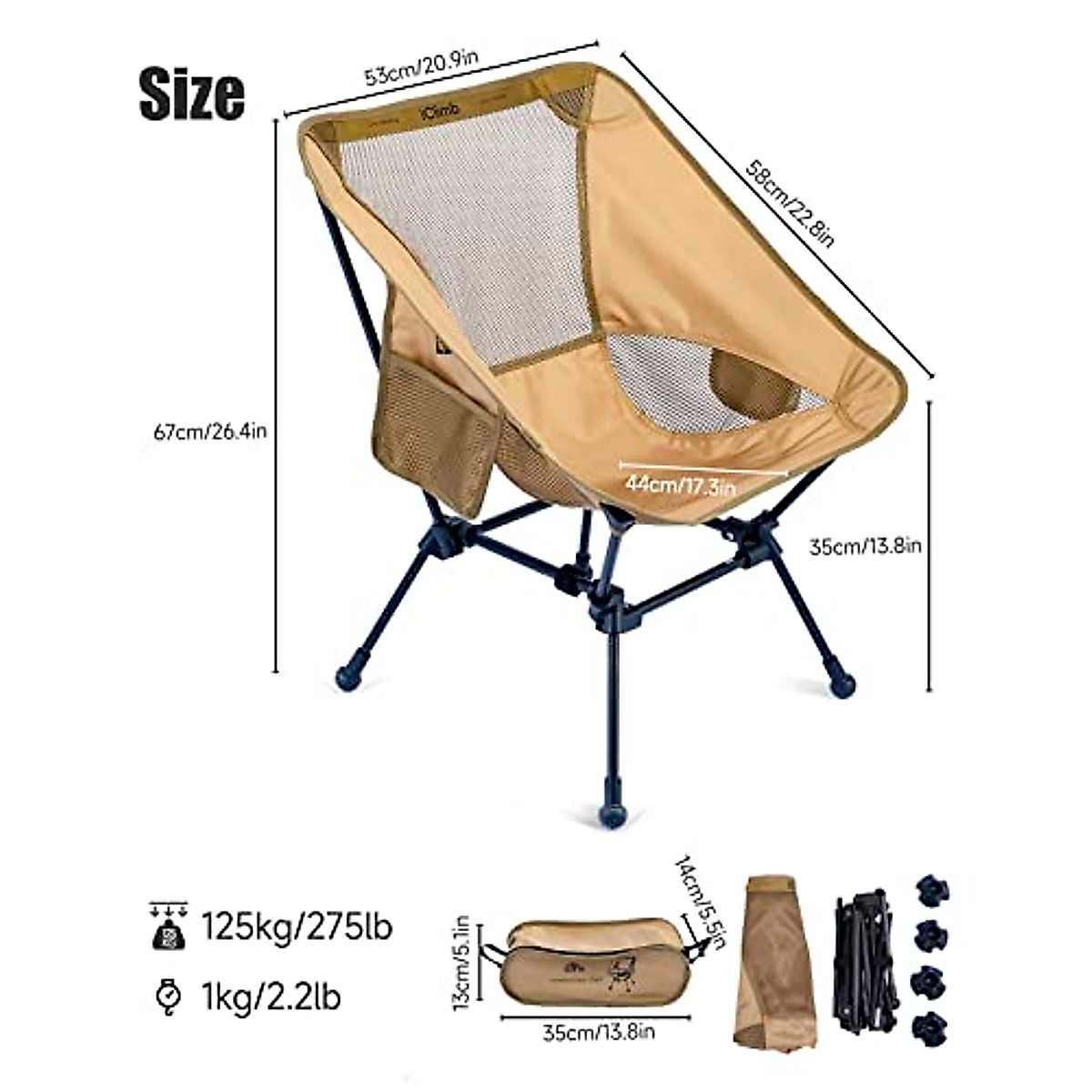 iClimb 1 Anti-Sinking Folding Chair and 1 Super Easy Assemble Cot and 1 3M Thinsulate Insulation Warm Sleeping Bag Bundle, Ultralight Compact for Adults Outdoor Backpacking Camping Glamping