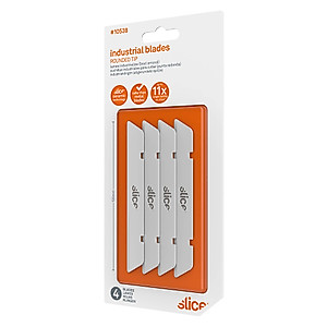 Slice 10538 Extra Long Industrial Blade, Advanced Ceramic, Ideal for Insulation, Batting, Foam, Finger-Friendly Safety Blade, Lasts 11x Longer Than Metal, Rounded Tip (4 Pack)