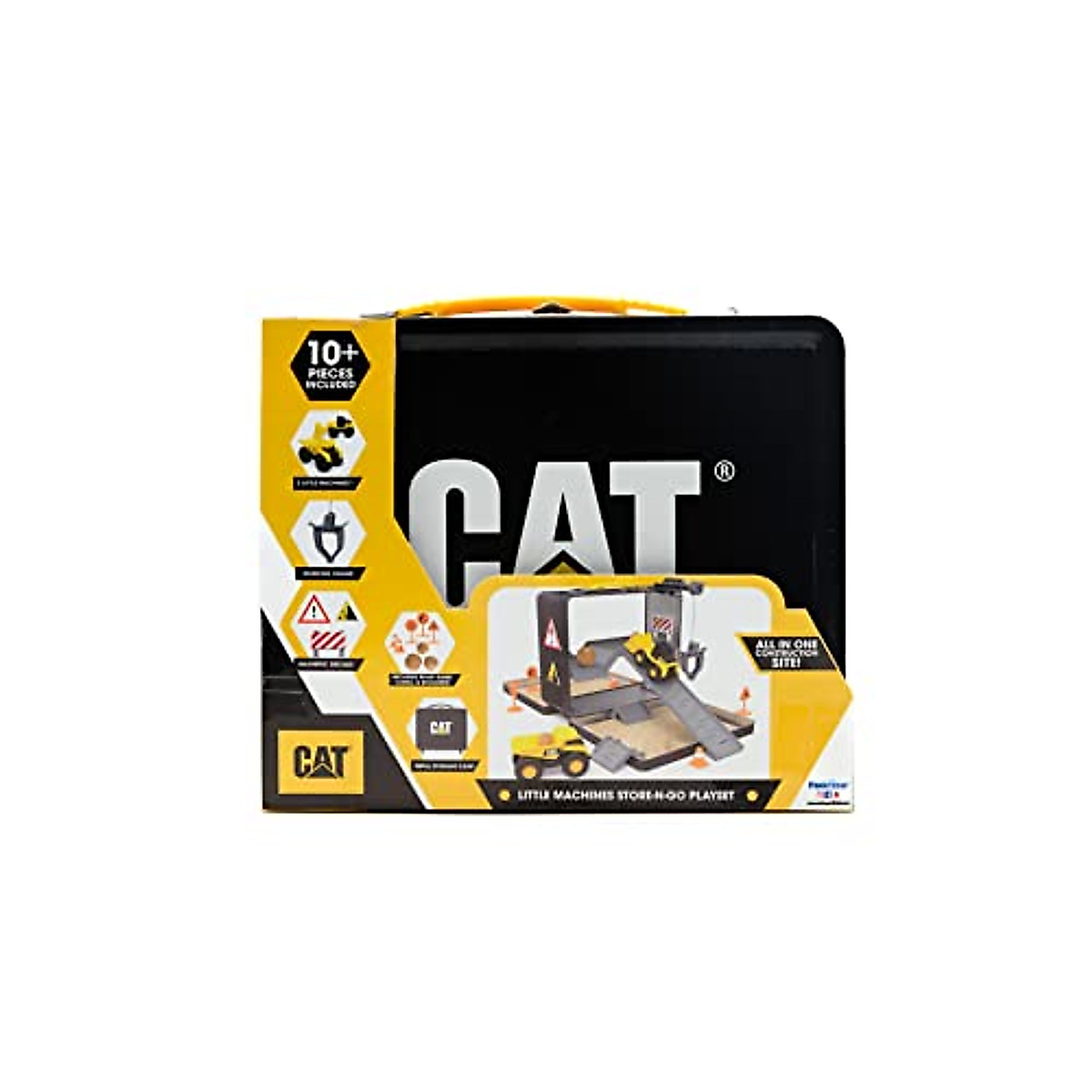 CAT Construction Toys, Store N Go Construction Playset with Travel Case, Ages 3+, 2 Little Machines Vehicles & Assortment of Construction Site Accessories, Quality, Durable & Realistic