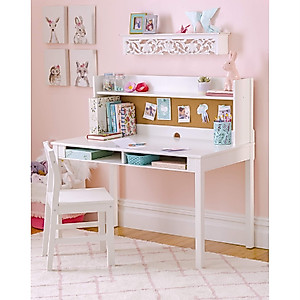 Martha Stewart Kids' Desk with Hutch and Chair by Guidecraft - Creamy White: Kids Wooden Study Table with Storage and Corkboard | Kids' Bedroom Furniture Set, Desk and Chair Set Ages 5-12