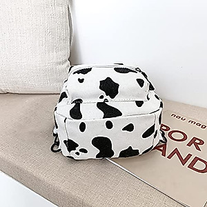 AIZHIYI Cow Print Backpack Women Canvas Schoolbag Teenage Girl Mini Bagpack (White)