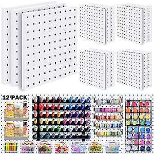 12Pcs Pegboard, Pegboard Wall Organizer, Peg Boards for Walls Craft Room, Pegboard Kits fit Garage Kitchen Workshop, Small Pegboard, Peg Board Organizer Accessories - White Pegboards Panels