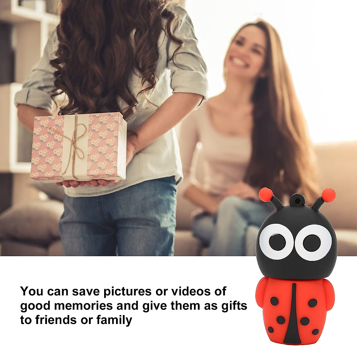 Cartoon Flash Disk Cartoon Ladybug Compatible Optional Stock USB Flash Drives Memory Thumb Stick Pendrive U Disk, for Data Storage Transmission Sharing(64GB)