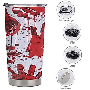 FHENMSA Reusable Plastic Water Cups with Lids,Bloody Handprints Print Anti-overflow Cup,sports Travel Coffee Cup