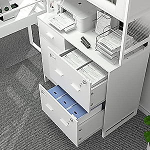 PAKASEPT 3 Drawers Lateral File Cabinet with 2 Lock, Letter/Legal/A4 Size, Large Modern Filing Cabinet Printer Stand with Doors and Storage Shelves for Home Office,White