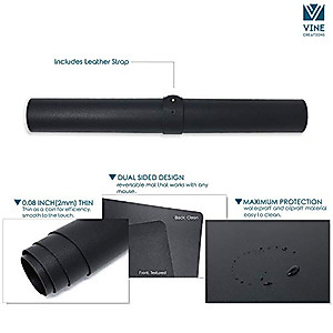 Leather Desk Pad 36" x 20", Vine Creations Office Desk Mat Waterproof Black, Smooth PU Leather Large Mouse Pad and Writing Surface, Top of Desks Protector, Wide Dual-Sided Blotter Accessories Decor
