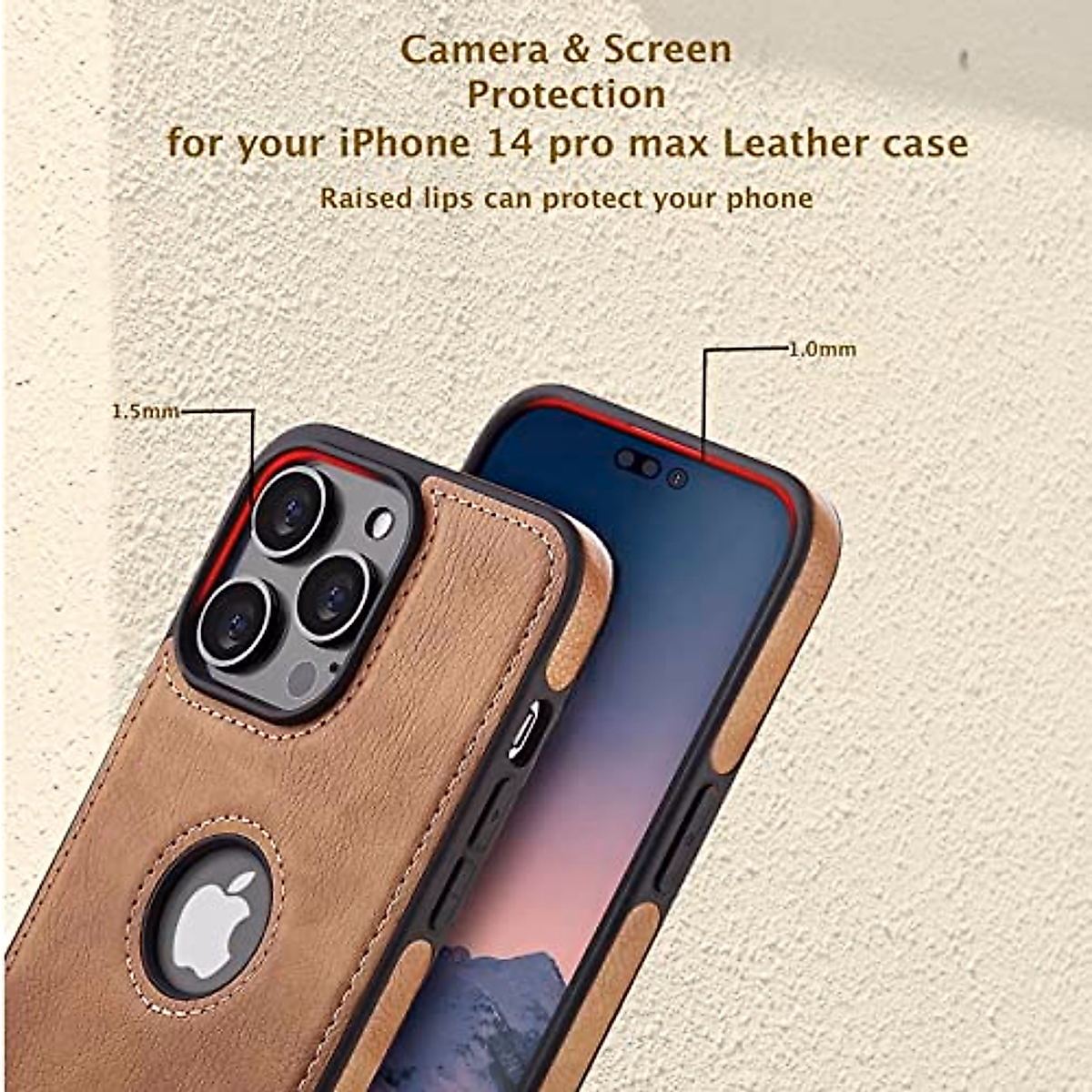N.N Compatible for iPhone 14 Pro Max 6.7 Vegan Leather case, Luxury, Elegant and Beautiful Design case Non-Slip Grip Vintage Looking Perfect Stitching Leather case (Brown)