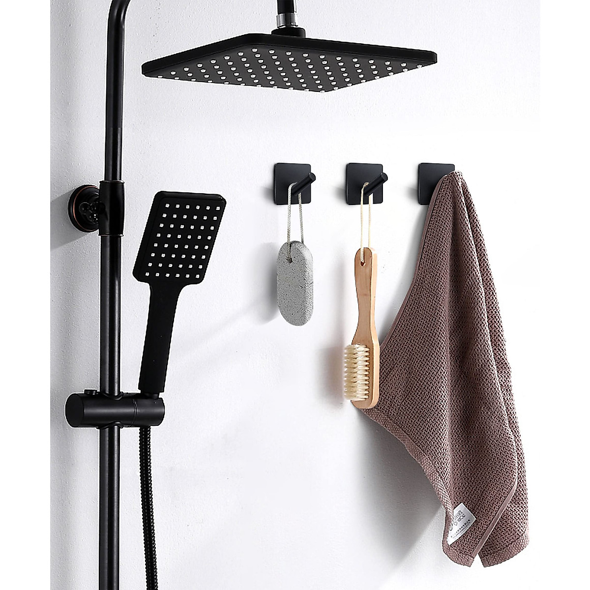 xdgeLoad Heavy Duty Adhesive Hooks, Bath Towel Hooks 24 Pack, Adhesive Wall Hooks for Bathrooms/Coat/Robe/Kitchen, Non-Punching self-Adhesive Hooks, Matte Stainless Steel Black