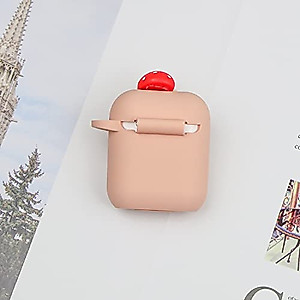 Wonhibo Cute Mushroom Airpod Case, Kawaii Silicone Pastel Pink Cover for Apple Airpods 1st and 2nd Generation with Keychain